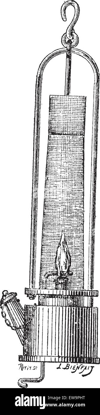 Davy lamp, vintage engraved illustration. Dictionary of words and ...