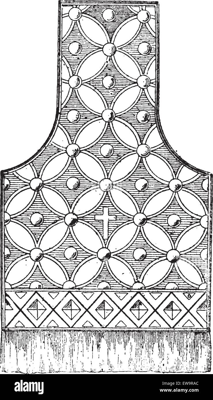 Maniple, shown with Embroidery Design and a Cross, vintage engraved ...