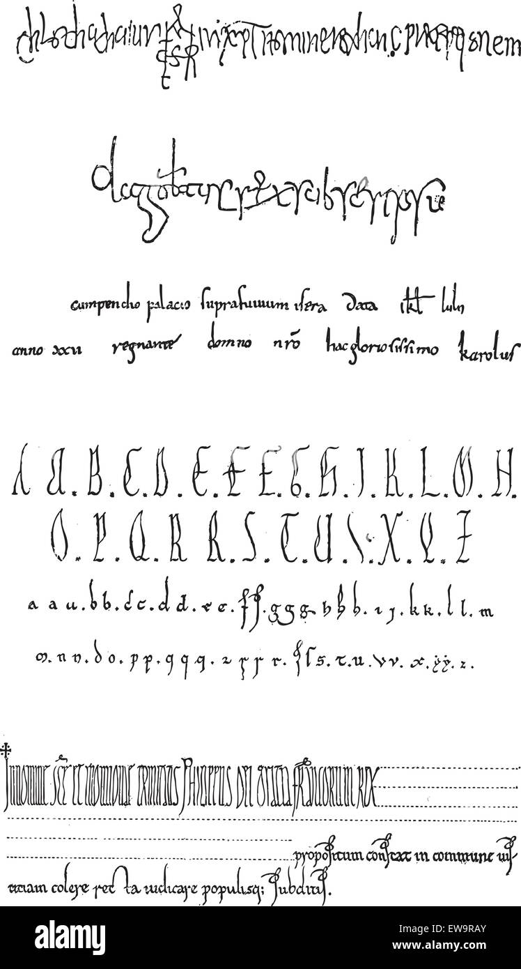 Manuscript, examples, vintage engraved illustration. Dictionary of ...