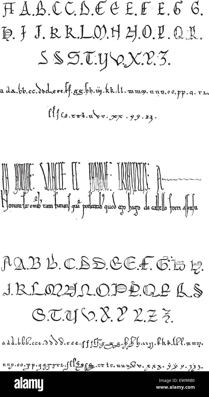 Manuscript, examples, vintage engraved illustration. Dictionary of ...