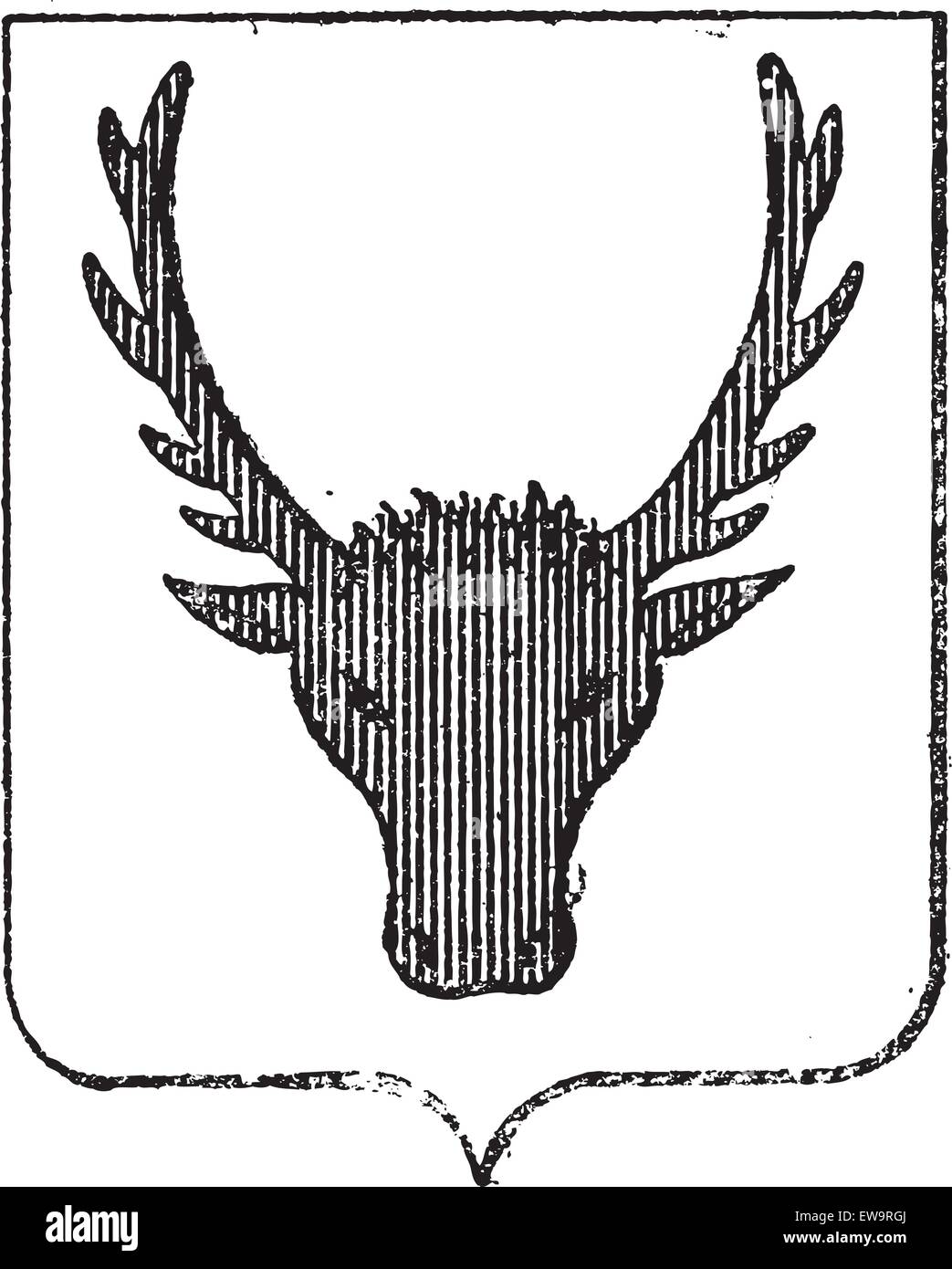 Moose Coat of Arms, showing moose head, vintage engraved illustration ...