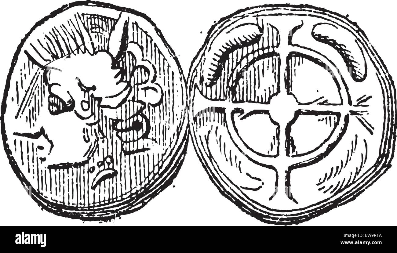 Ancient Celtic Drachma Coin, showing Head (front) and Cross (back ...
