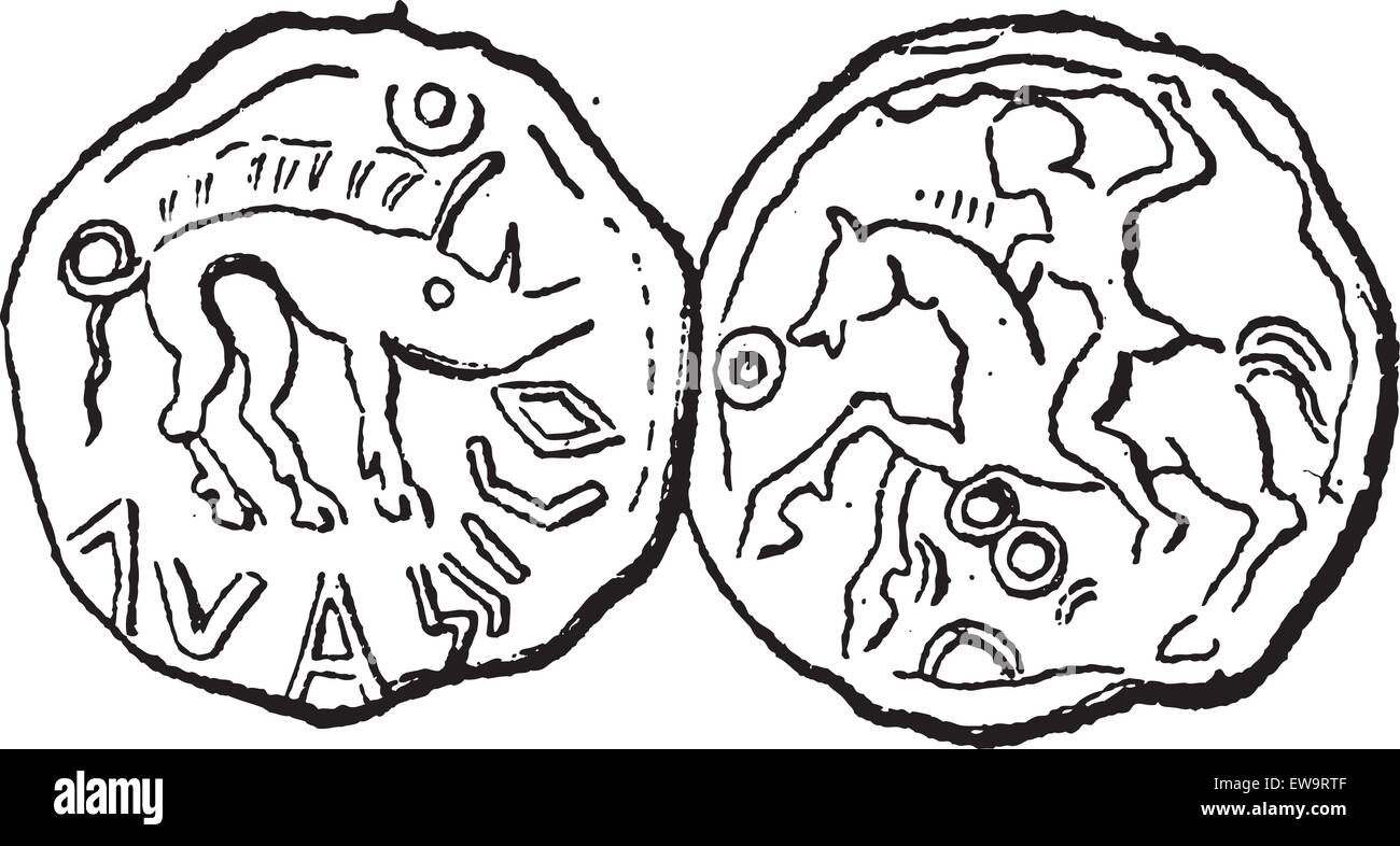 Ancient Celtic Coin, showing Boar (front) and Hunter on Horseback (back ...
