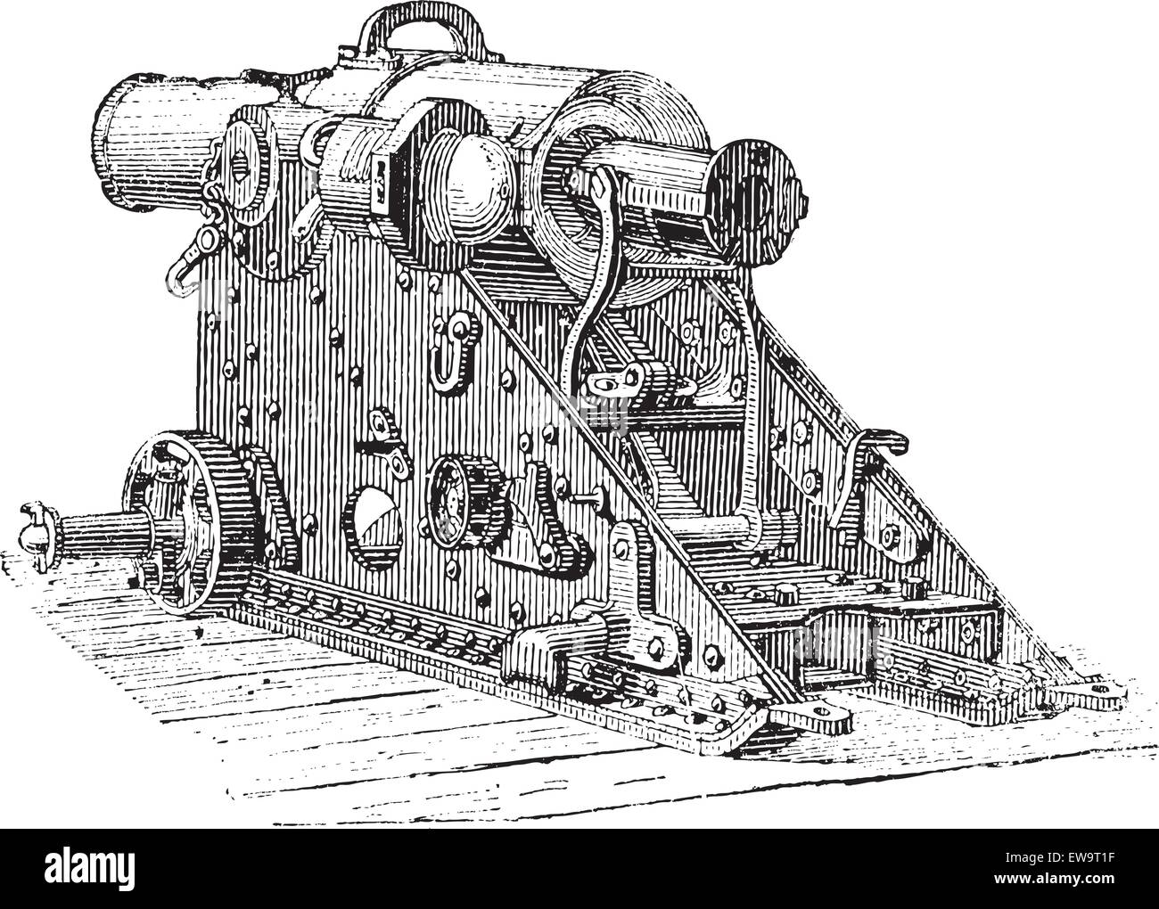 Howitzer Cannon, vintage engraved illustration. Dictionary of Words and ...