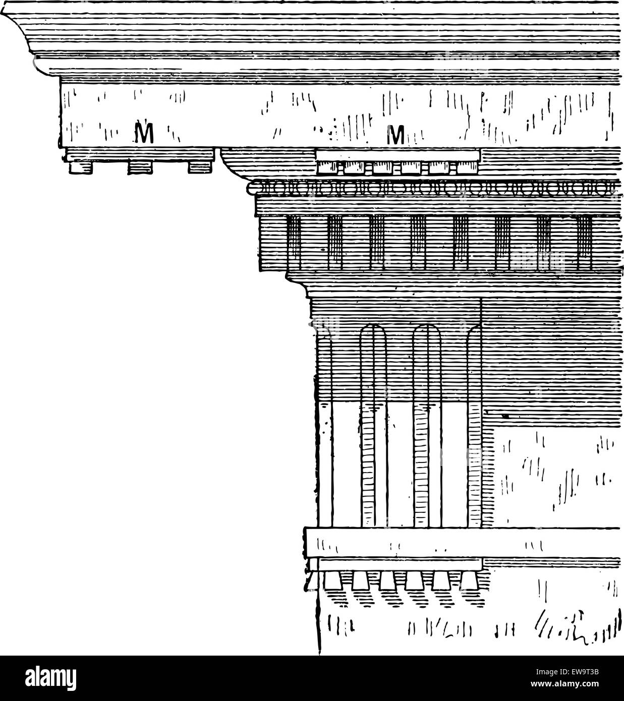 Mutule, in Architecture, vintage engraved illustration. Dictionary of Words and Things - Larive ...