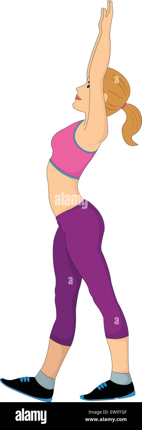 Exercising, woman doing stretching, vector illustration Stock Vector ...