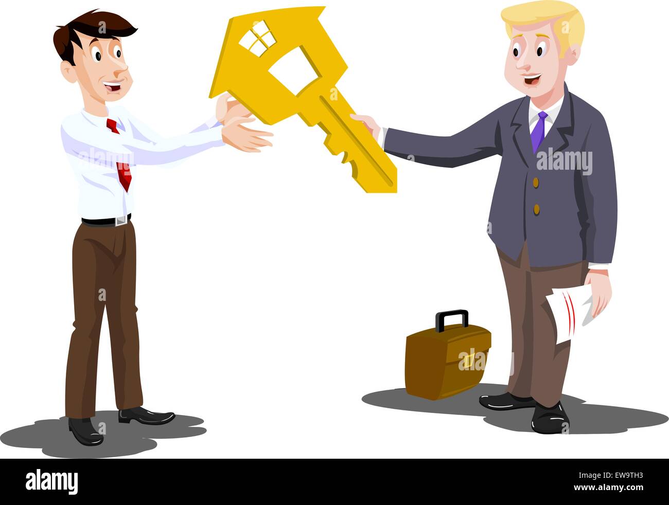 Man Buying a House, Real Estate Agent Handing Over the Key, vector ...