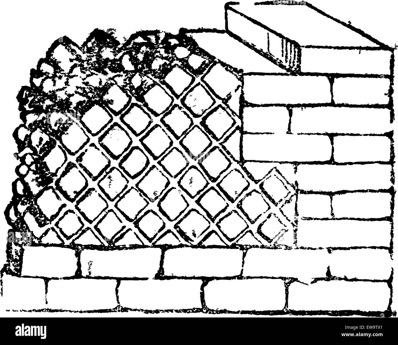 Opus reticulatum contains joints in one direction, vintage engraved ...