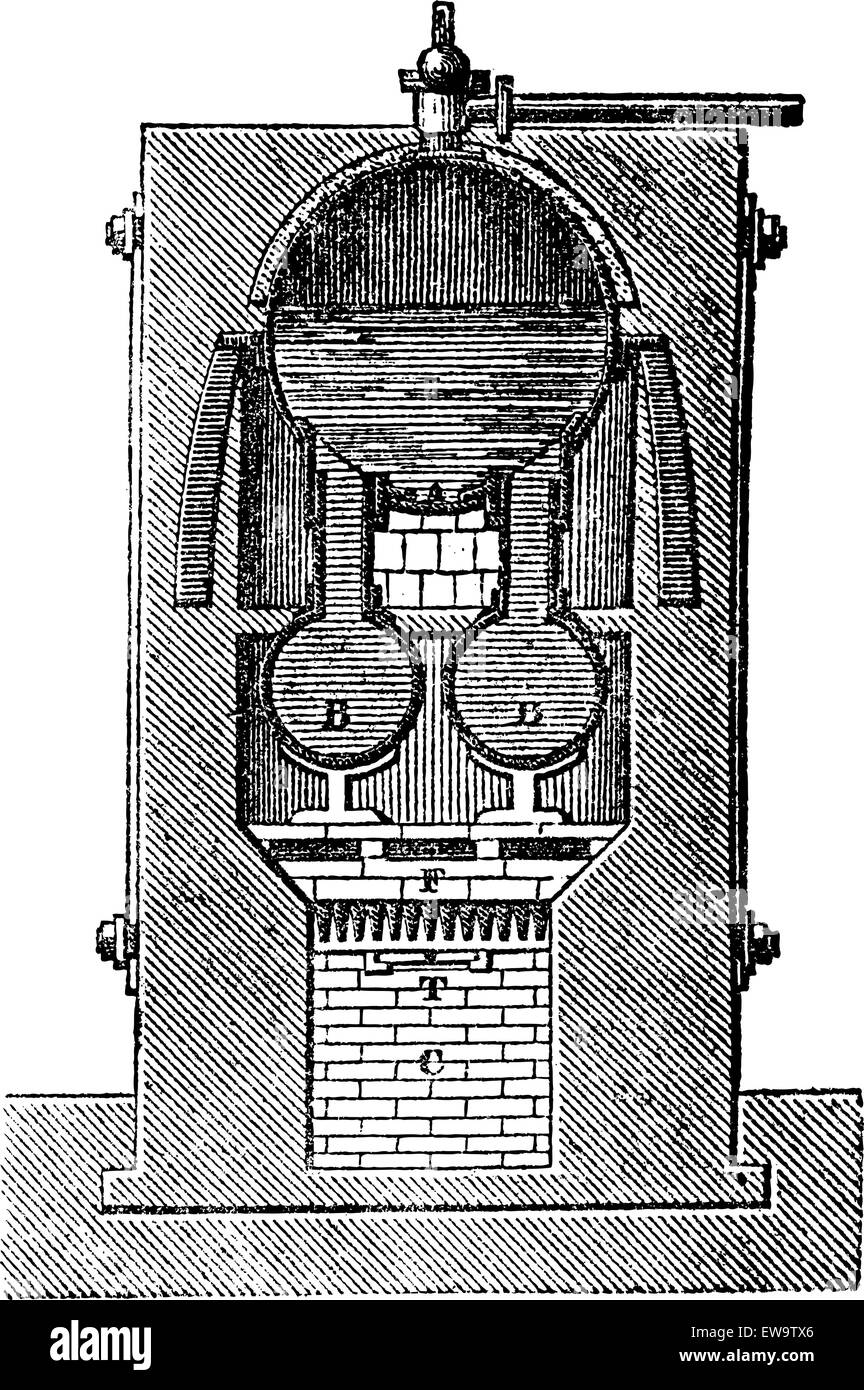 High pressure steam generator, vintage engraved illustration. Steam ...