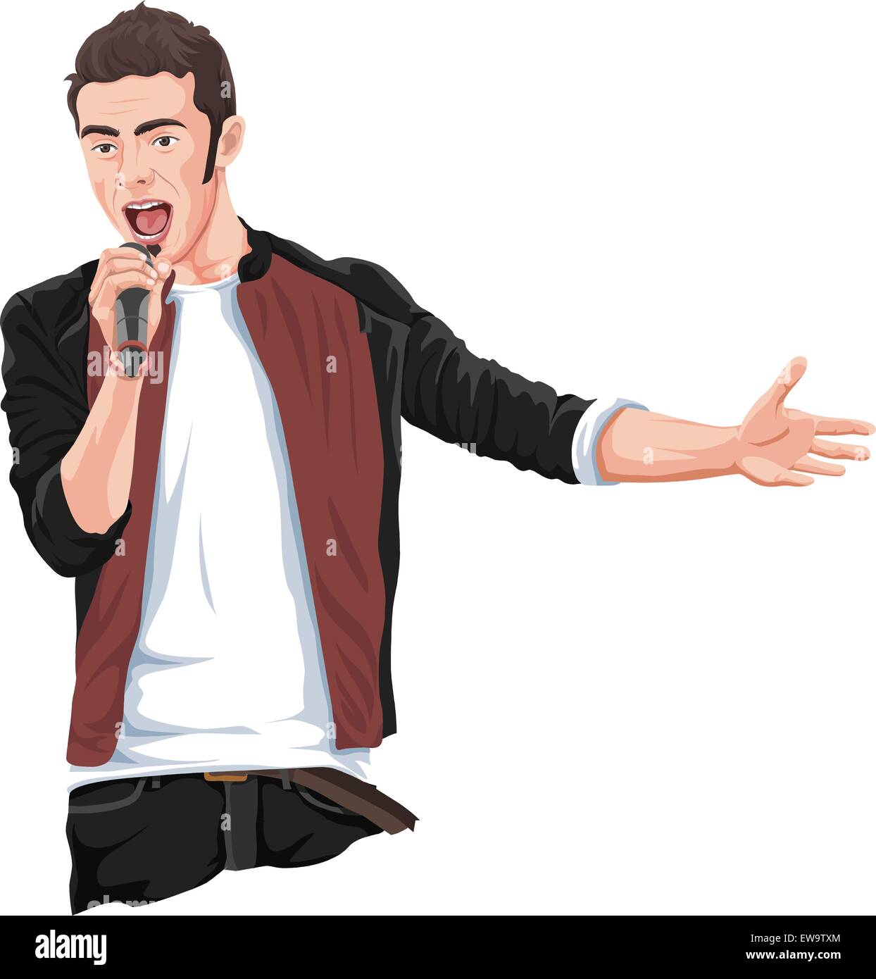 Vector illustration of rockstar singing in mike Stock Vector Image ...