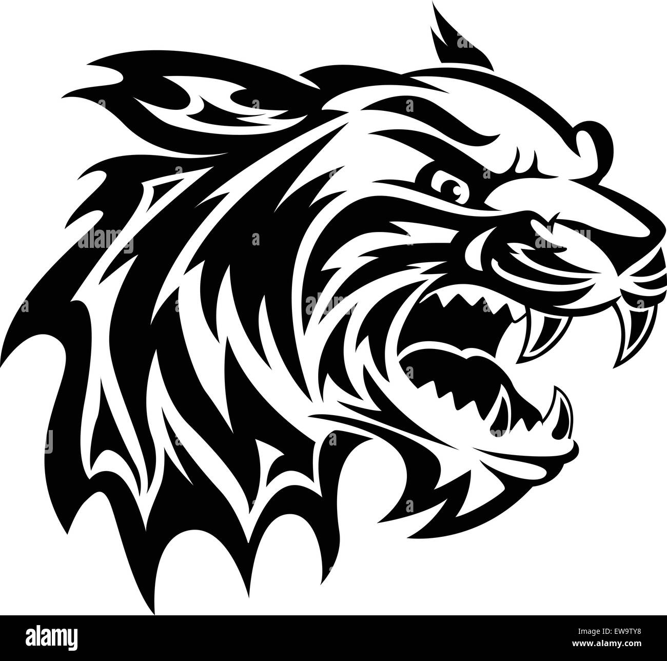 Tiger Head Roar Tattoo Vector Illustration Of Roaring Tiger Head And