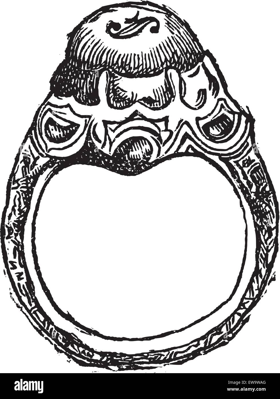 Old engraved illustration of ring of Frederick the Great isolated on a ...