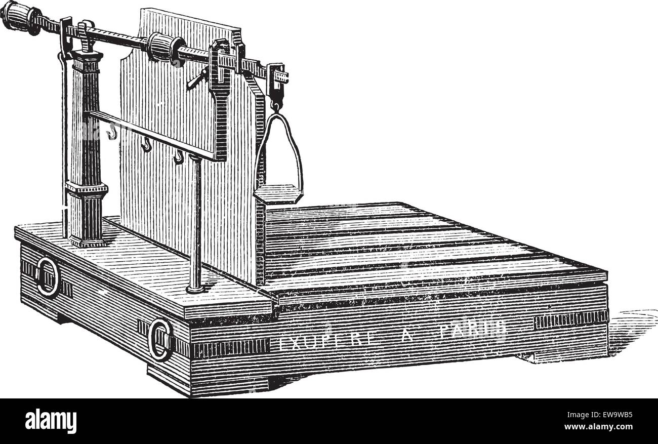 Old engraved illustration of Steelyard balance or steelyard isolated on ...