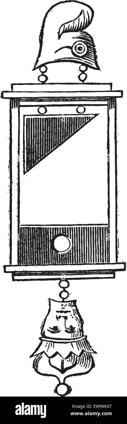 Old engraved illustration of earring of guillotine (1793) isolated on a ...
