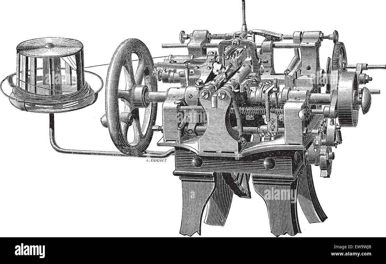 Old engraved illustration of carding machine. Industrial encyclopedia E ...