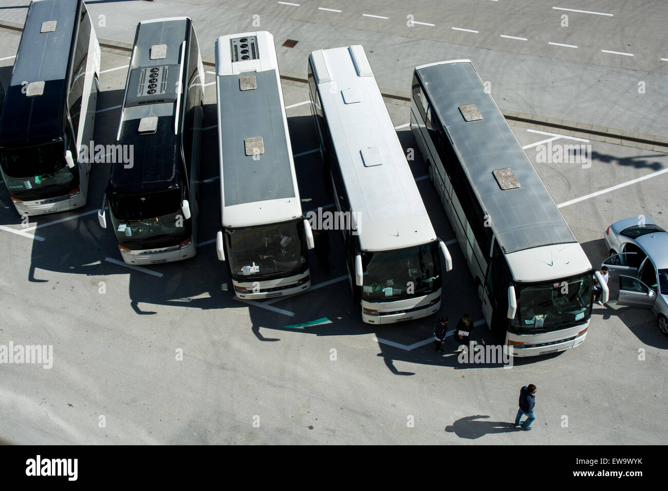 Excursion buses waiting for cruise ship passengers on Port of Gruz dock ...