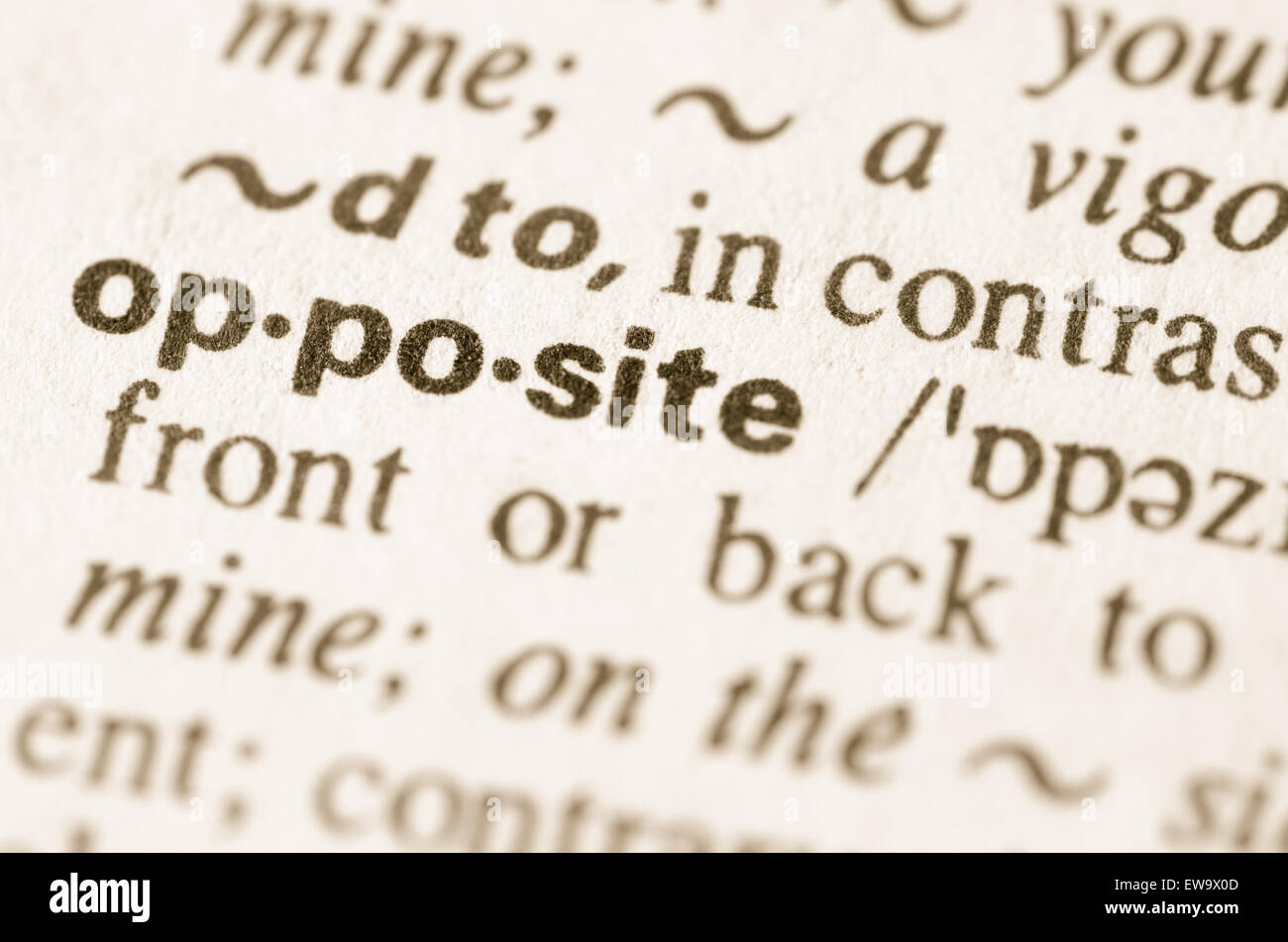 Definition of word opposite in dictionary Stock Photo - Alamy