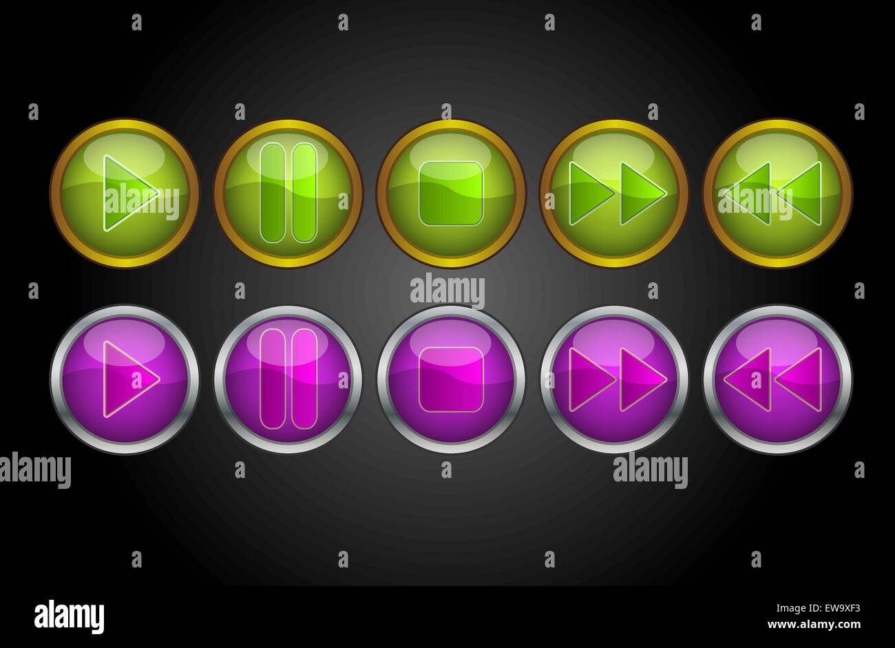 Music Player Buttons, Play Pause Stop Forward Backward, vector ...