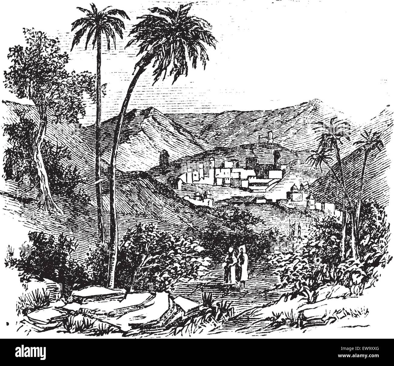 Bethany also known as Biblical village, old engraved illustration of ...