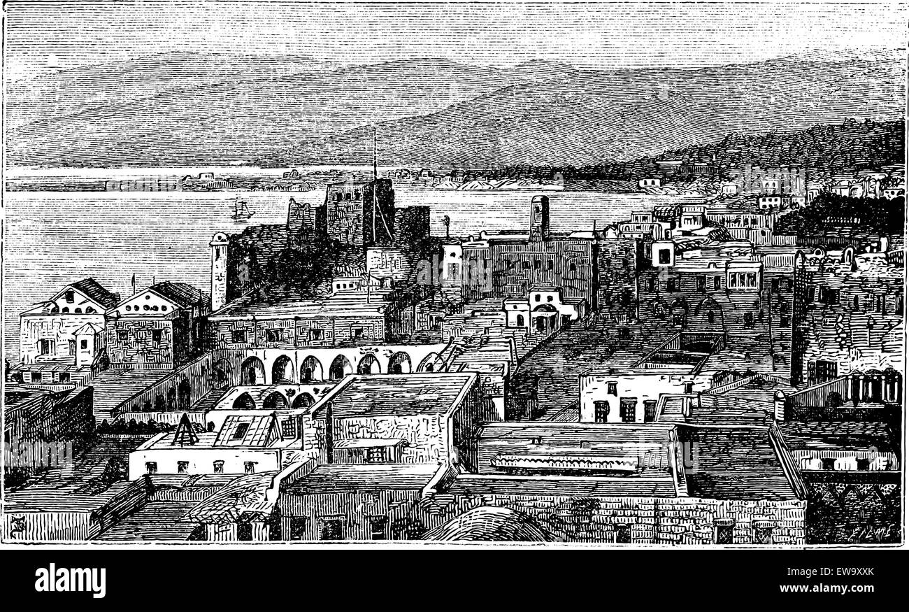 Beirut city, Lebanon, vintage engraving. Old engraved illustration of ...