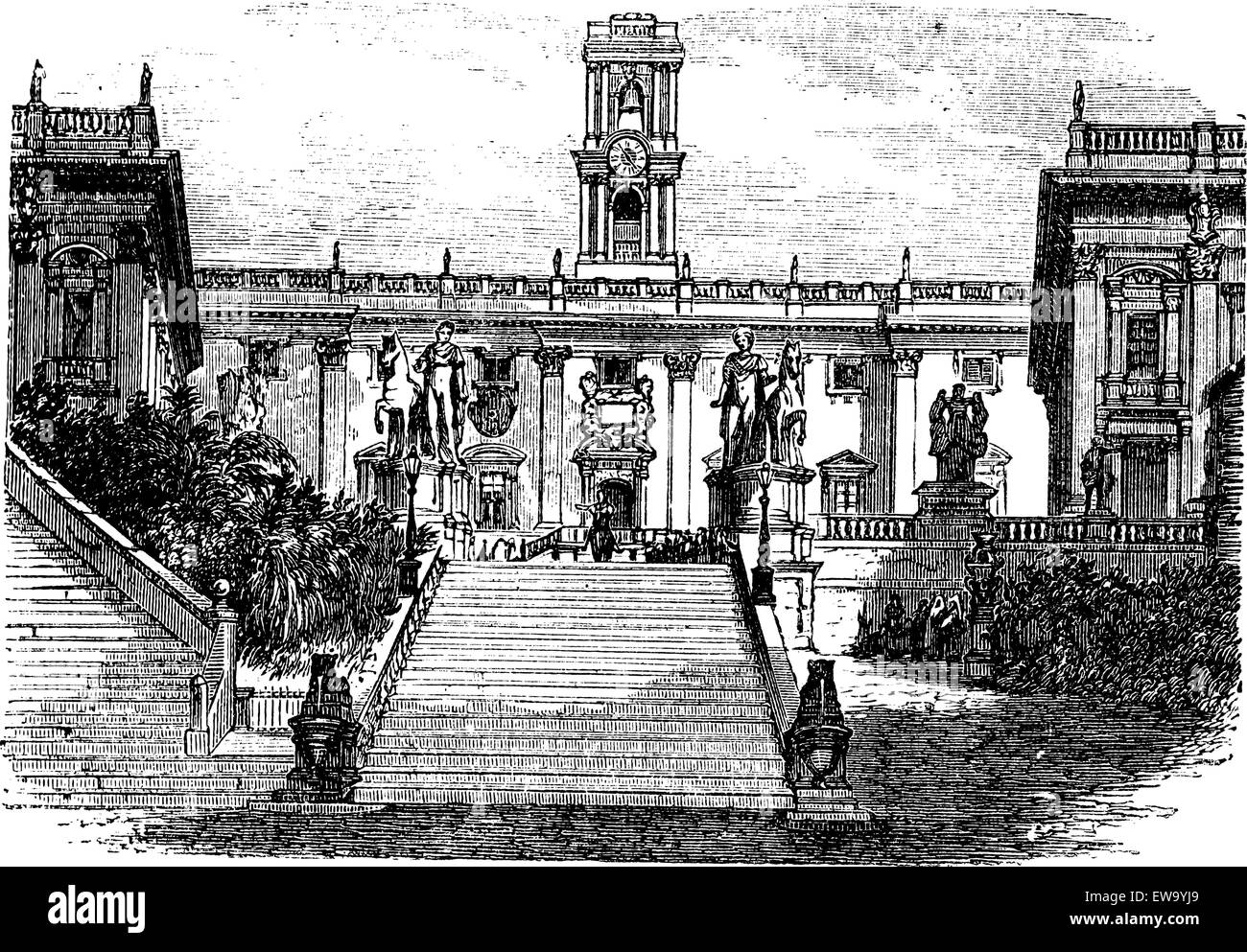 Capitol building, Rome, Italy vintage engraving. Old engraved ...