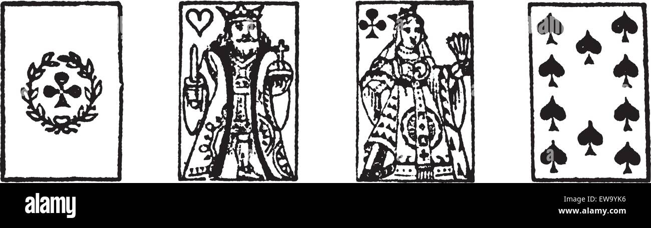 Playing cards or playcards vintage engraving. Old engraved illustration ...