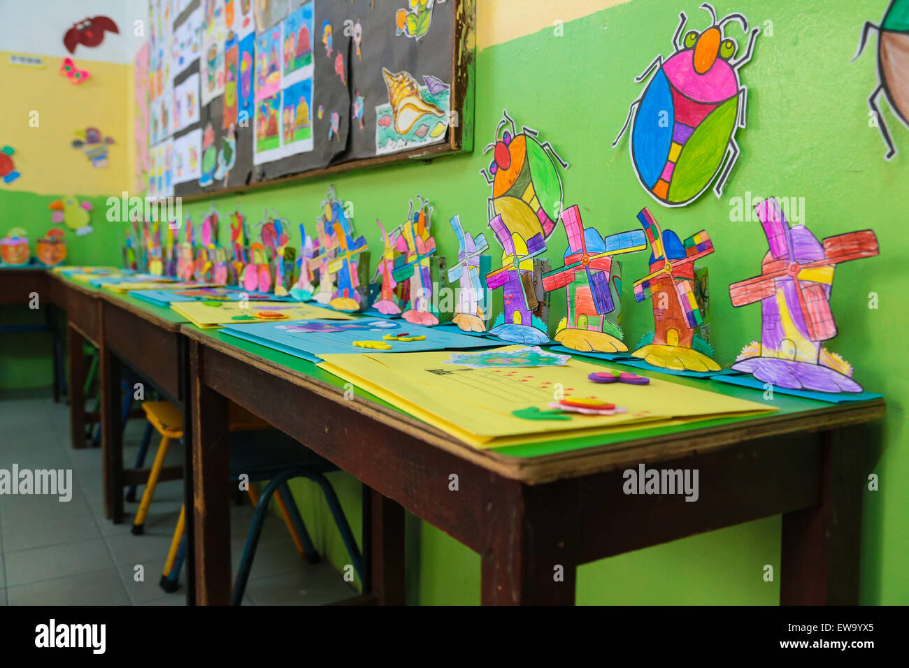 Kindergarten art and handiwork corner Stock Photo - Alamy