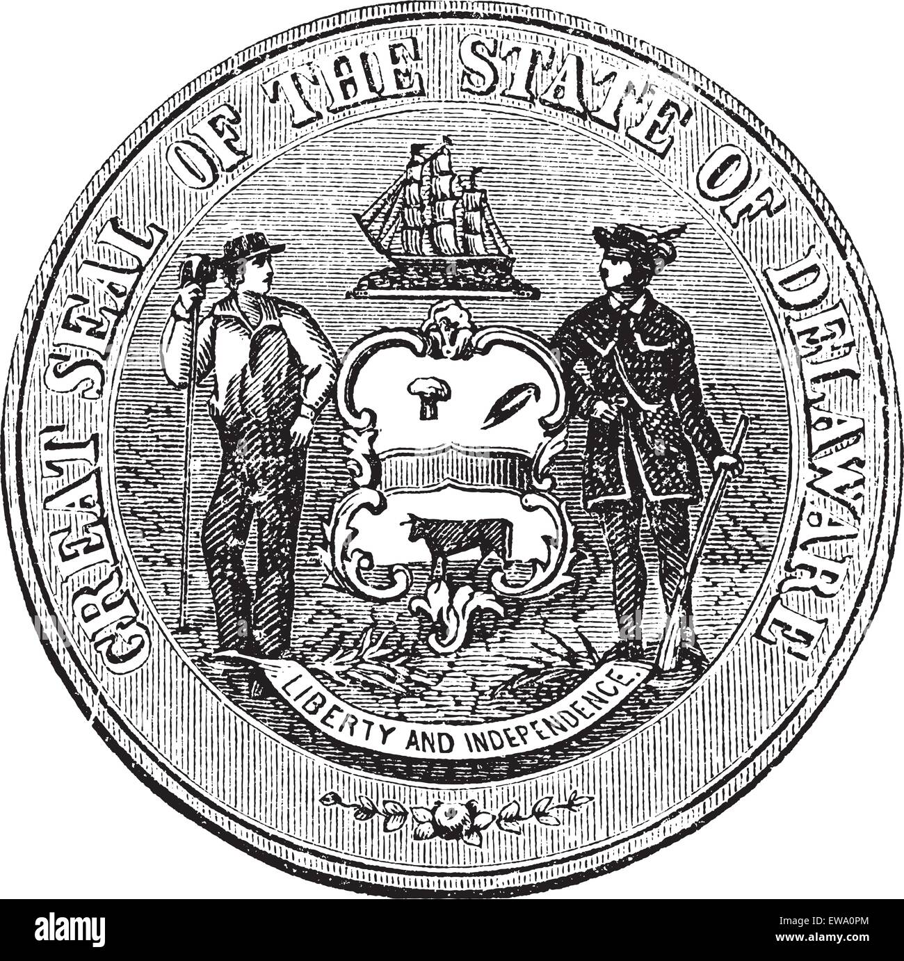 Coat of Arms or Seal of Delaware, USA, during 1847 to 1906, vintage ...