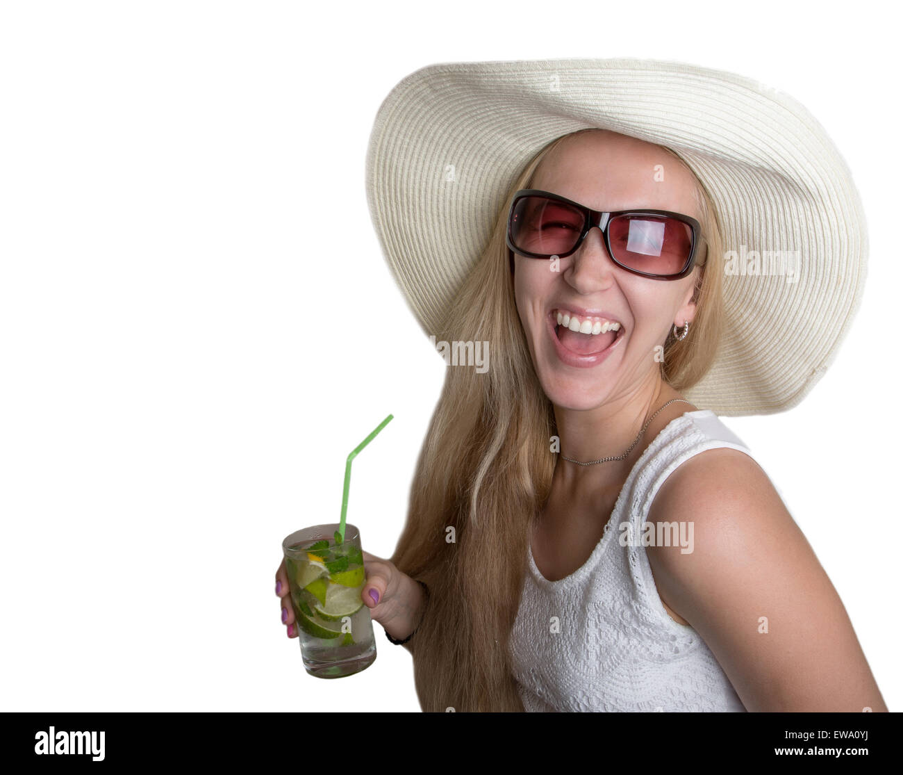 blonde girl having fun with a cocktail in hand Stock Photo - Alamy