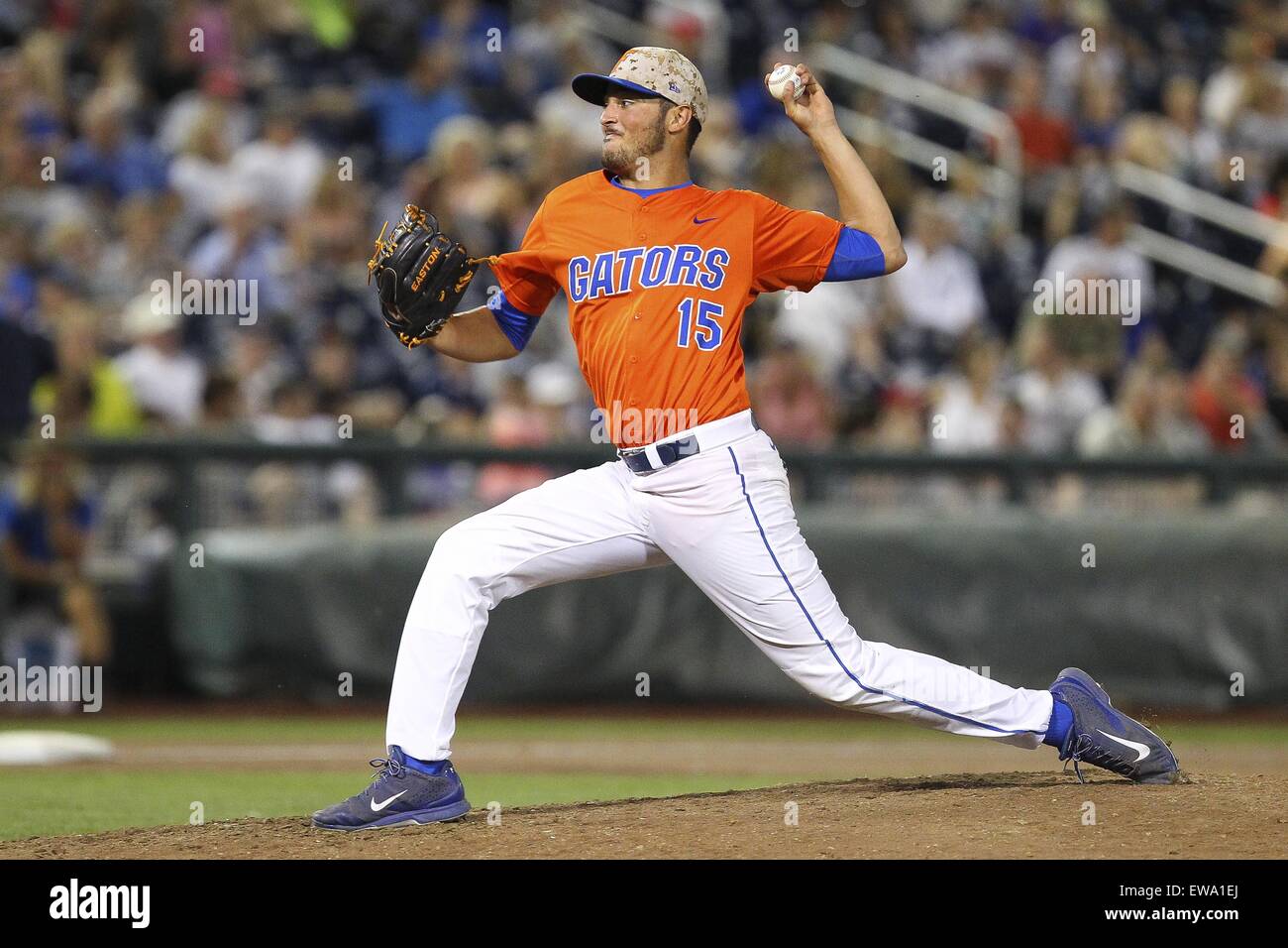 Omaha, Nebraska, USA. 20th June, 2015. Florida pitcher Danny Young (15 ...