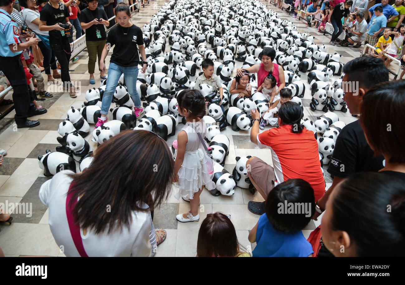 People taking photo with the mache panda at 1600 Pandas campaign by WWF ...