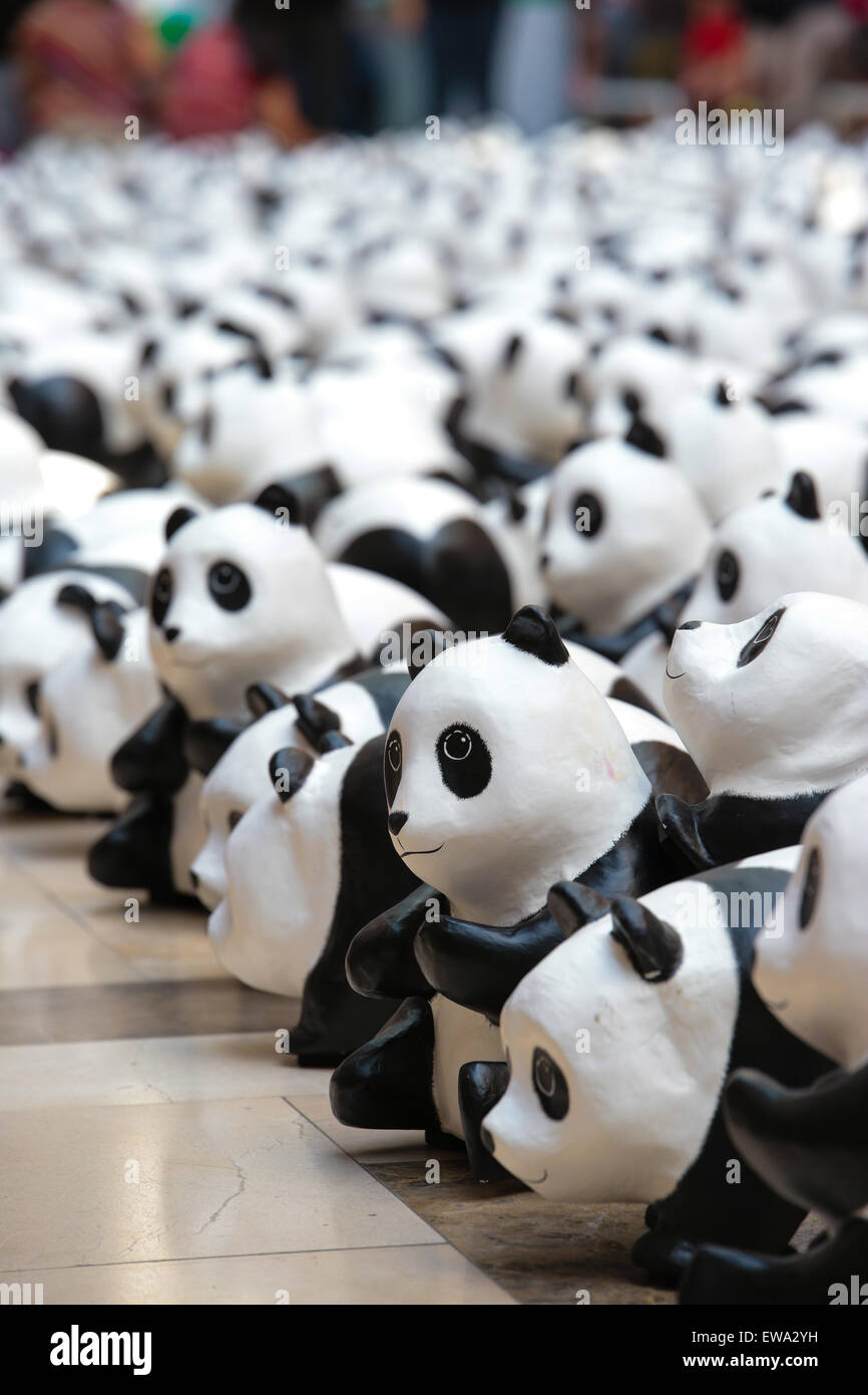Rows of mache pandas of the 1600 Pandas campaign by WWF at Publika ...