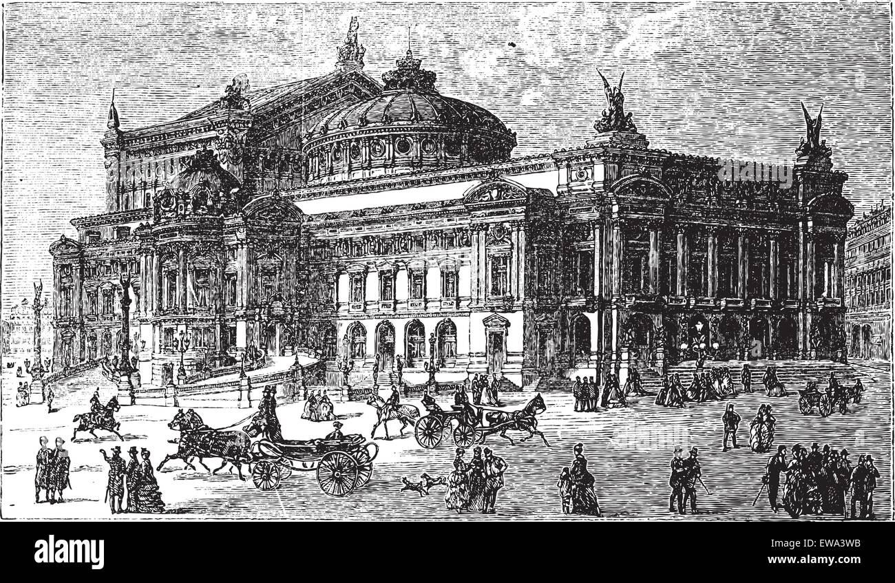 The new opera in Paris, France, late 1800s, vintage engraved ...