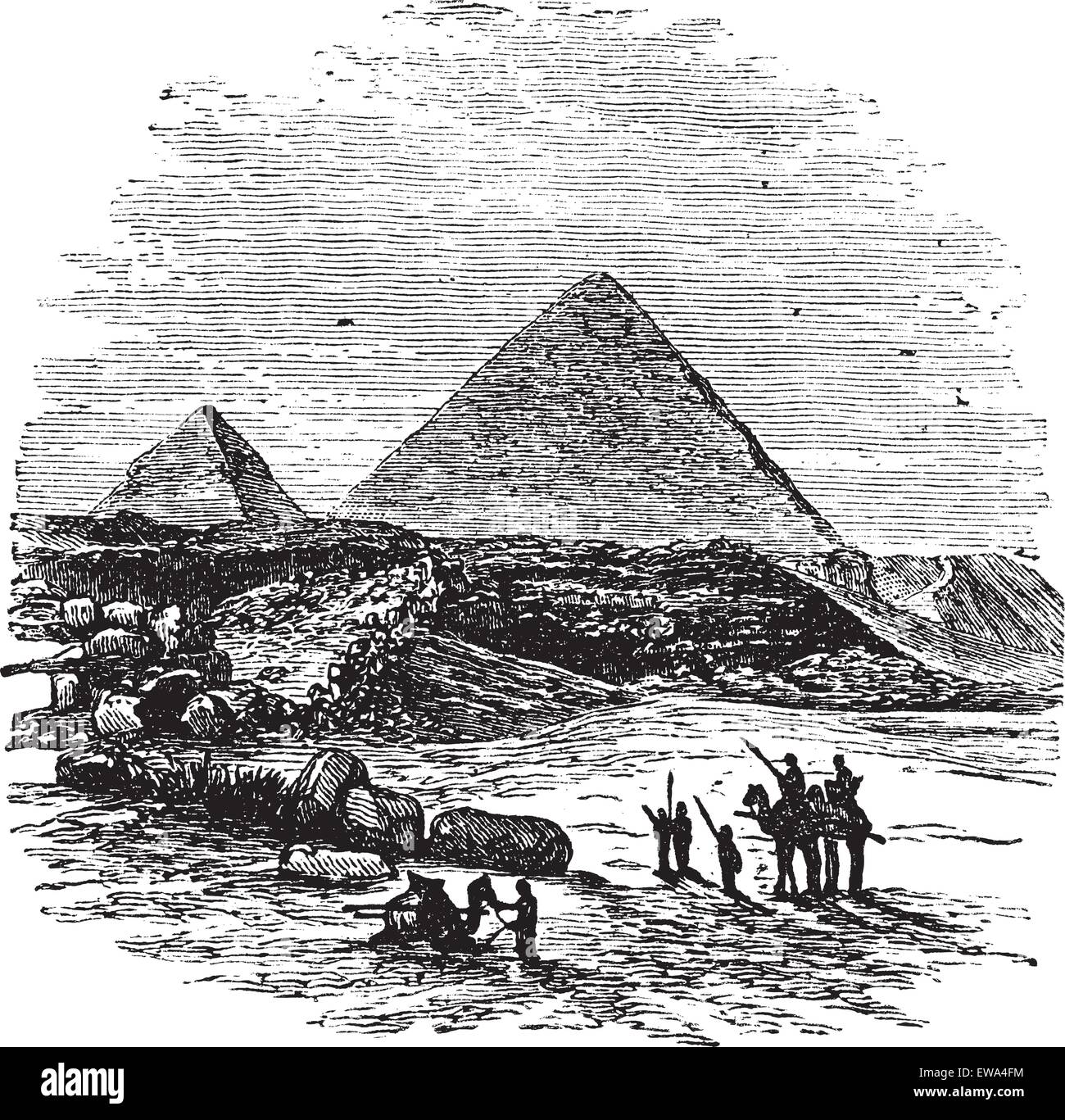 The Pyramids of Giza,vintage engraved illustration.Trousset ...