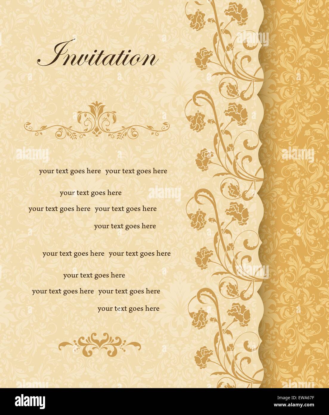 Vintage invitation card with ornate elegant retro abstract floral ...
