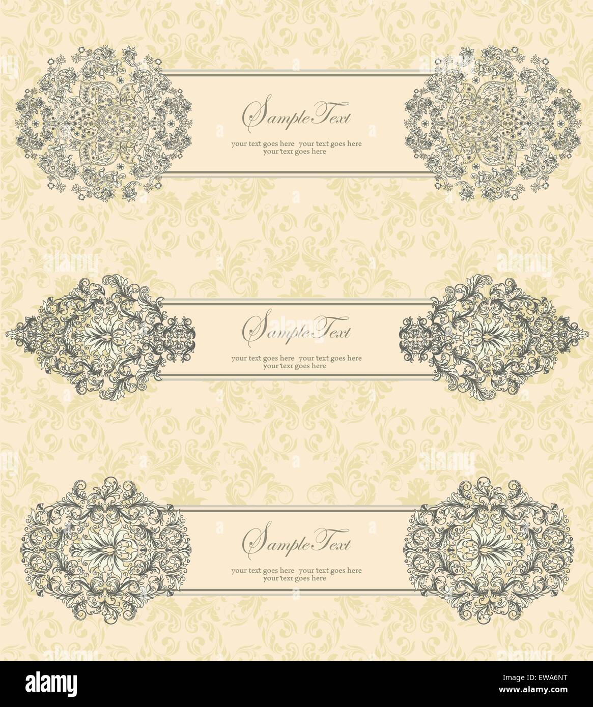 Set of three (3) vintage labels with ornate elegant retro abstract ...