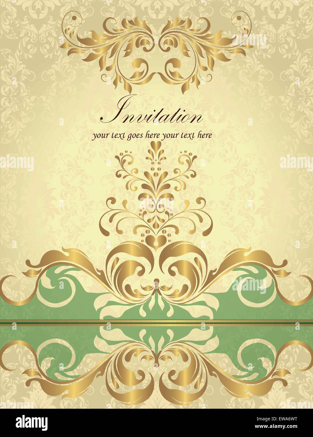 Vintage invitation card with ornate elegant retro abstract floral ...