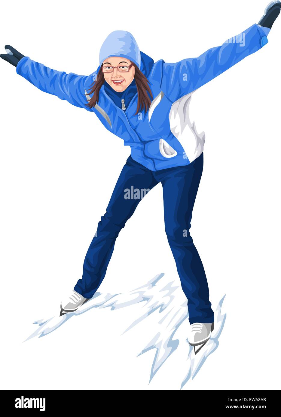 Vector illustration of woman skating on snow Stock Vector Image & Art ...