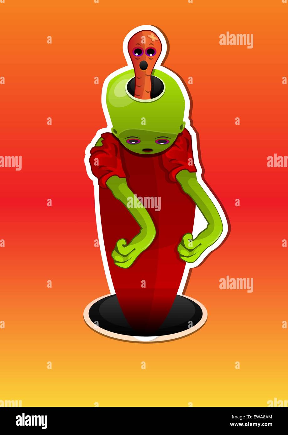Alien Creature, Green, Worm Head, Red Gown, vector illustration Stock ...