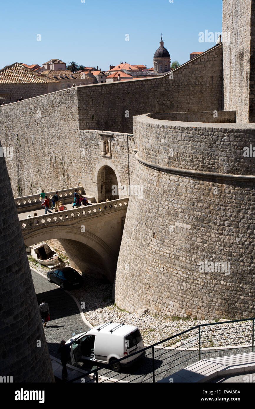 old fort structures and ploce gate entrance to old city of dubrovnik ...