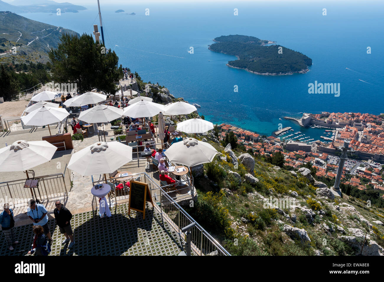 srdj hill cable car station with old city port and lokrum island below ...