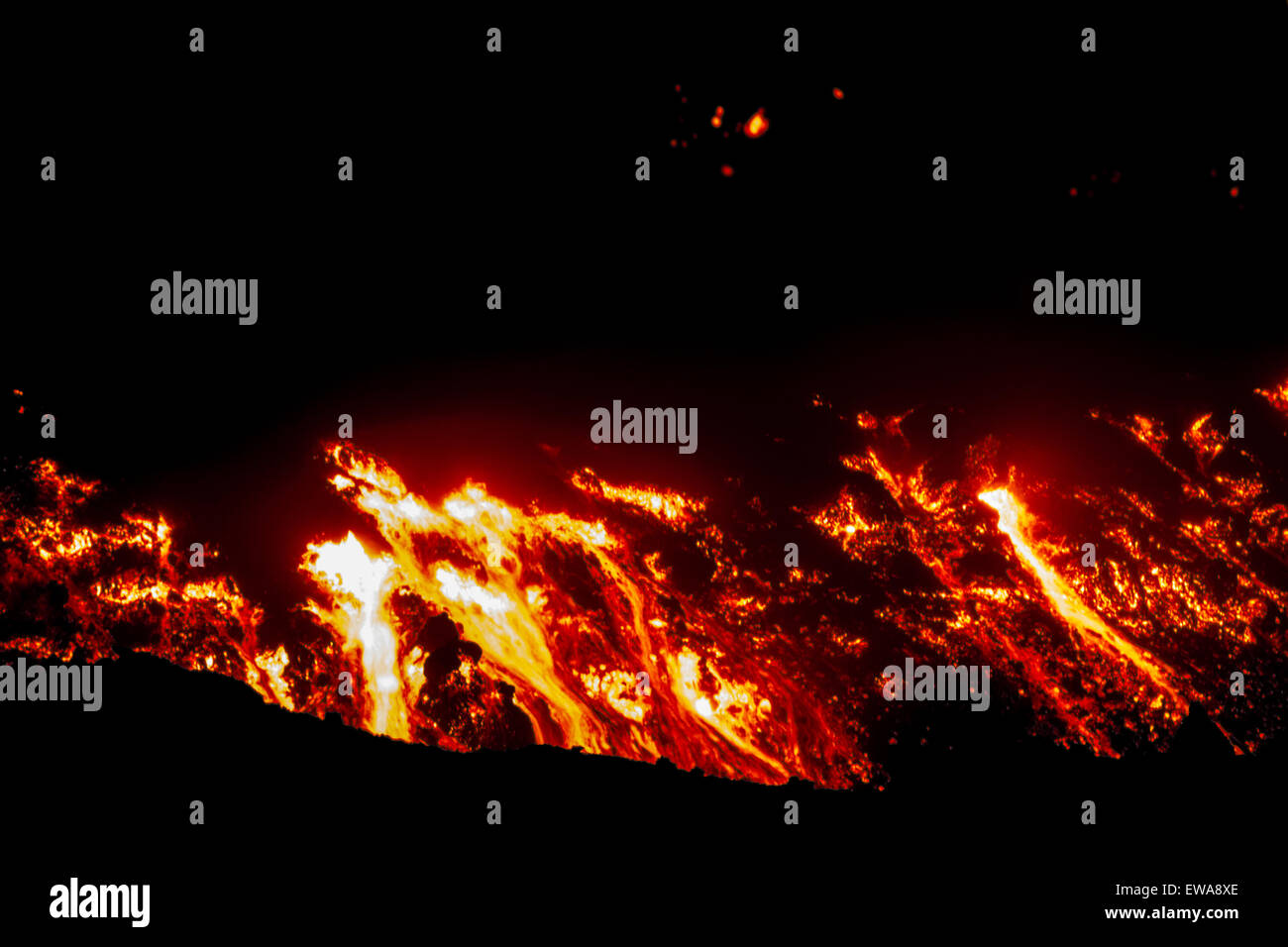 Volcano Lava flow of night Stock Photo - Alamy