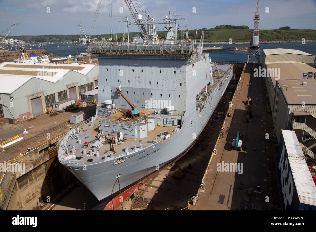 RFA Mounts Bay ship in dry dock, Falmouth, Cornwall, England, UK Stock ...