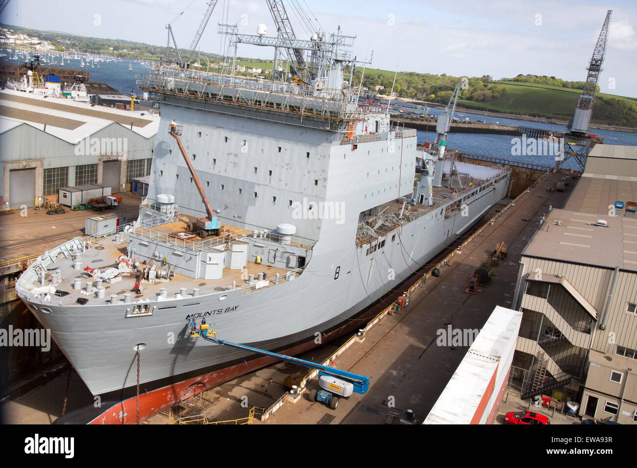 RFA Mounts Bay ship in dry dock, Falmouth, Cornwall, England, UK Stock ...