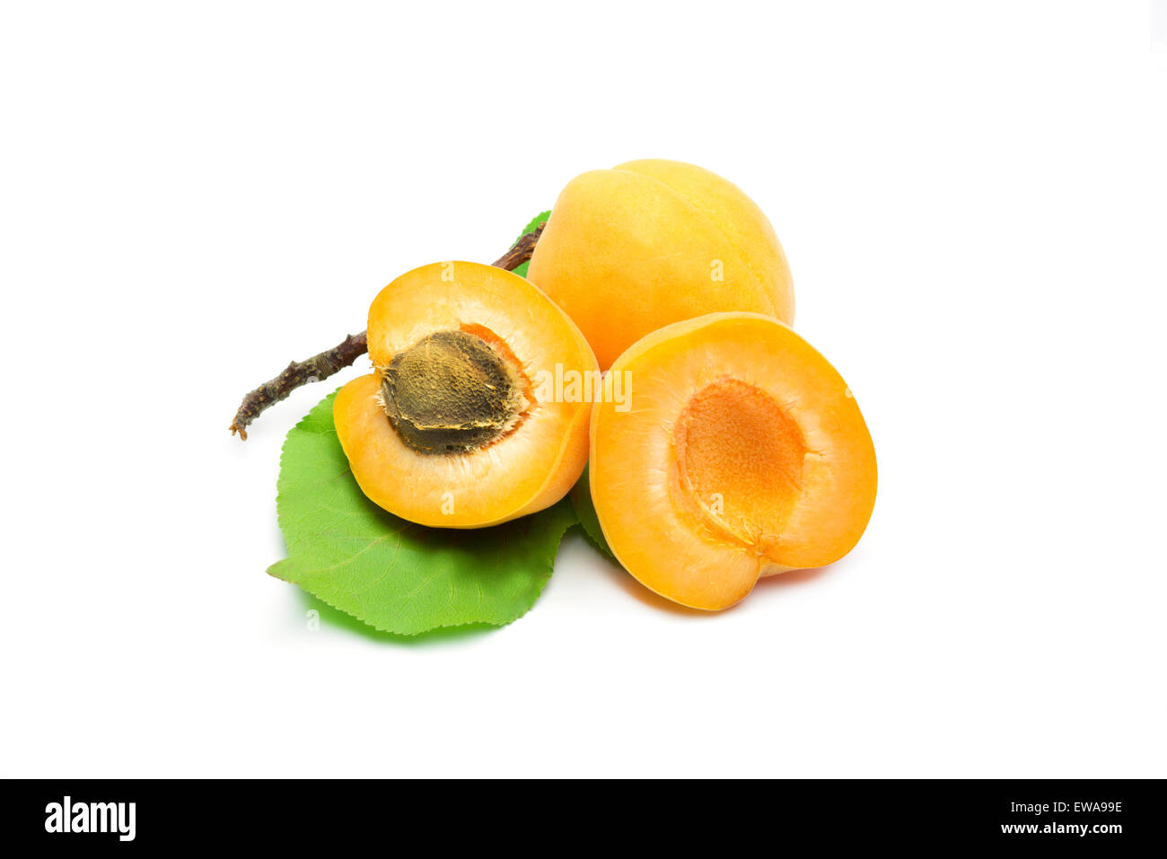 fresh bio yellow apricots on white background Stock Photo - Alamy