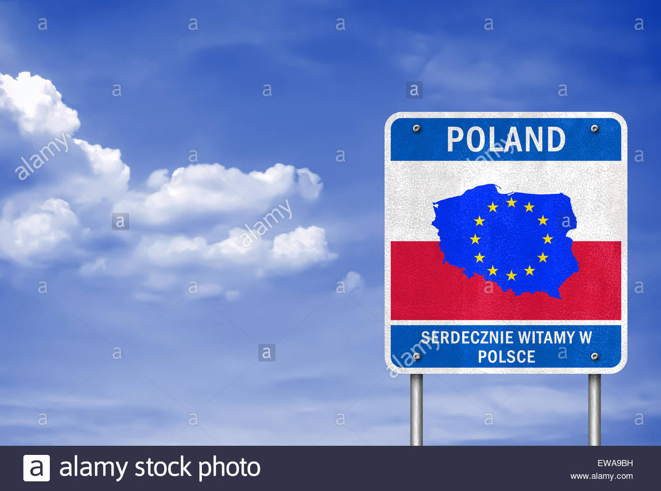 Welcome in Poland - Polish road sign with the polish flag and map Stock ...