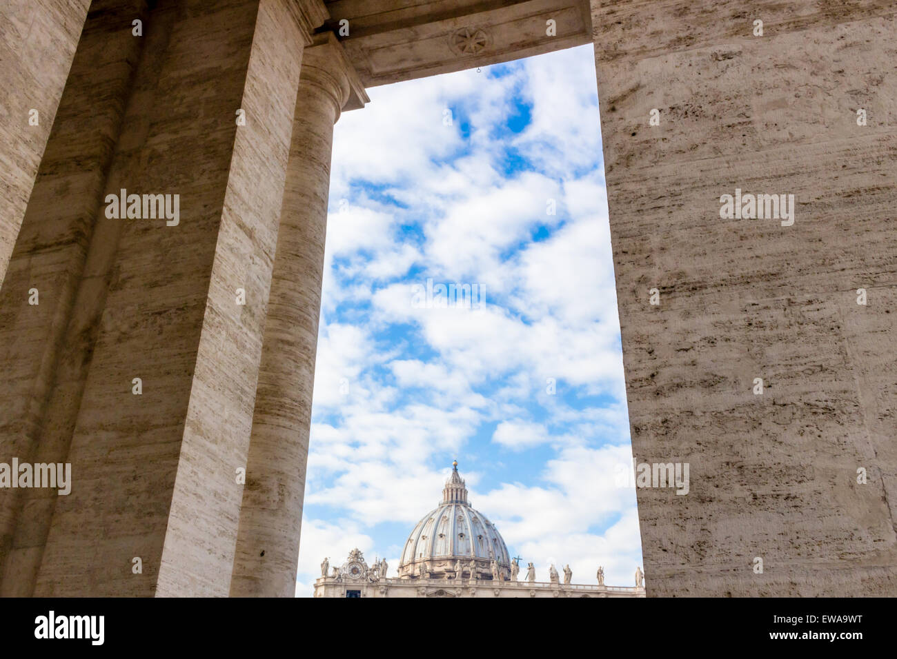 Saint Peter, Basilica in Vatican City: dome and facade in a frame Stock ...
