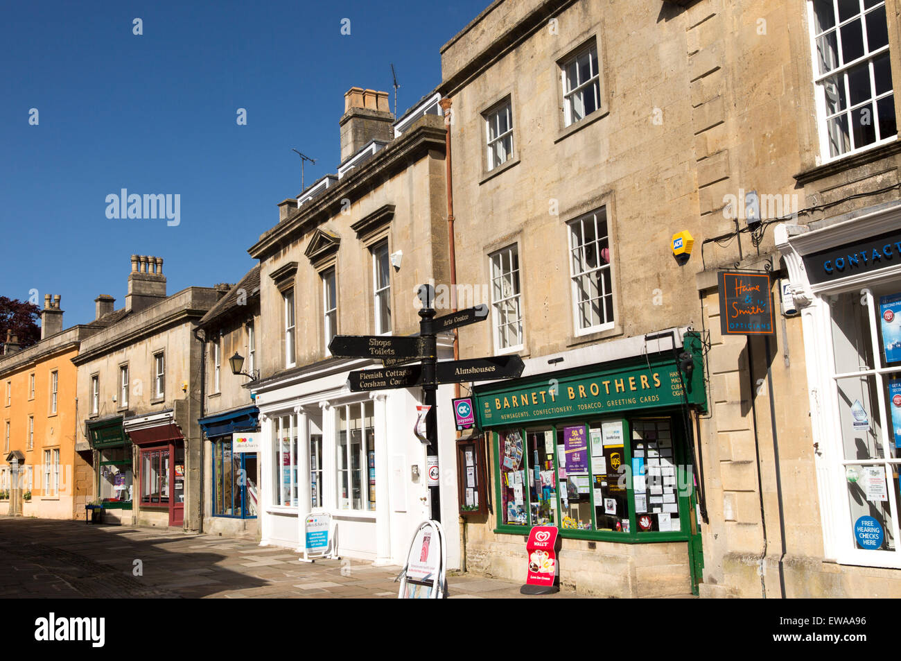 Historic buildings and shops, High Street, Corsham, Wiltshire, England ...