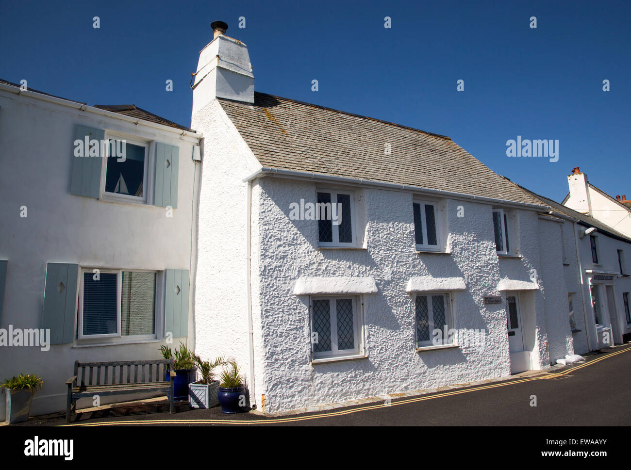 Traditional whitewashed cottages in St Mawes, Cornwall, England, UK ...