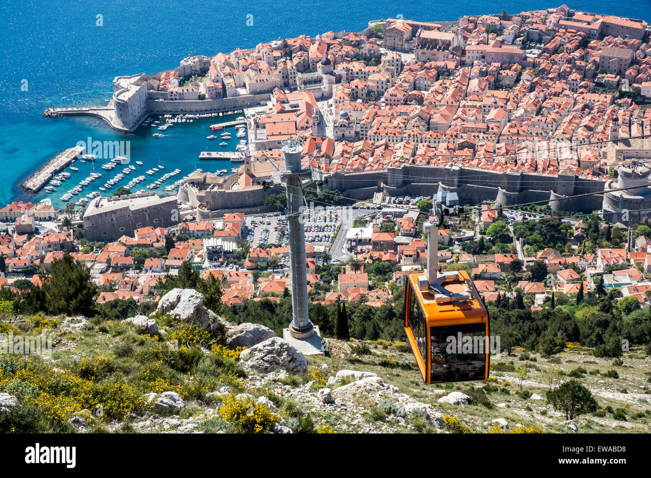 old city & port from srdj hill cable car station, dubrovnik, croatia ...